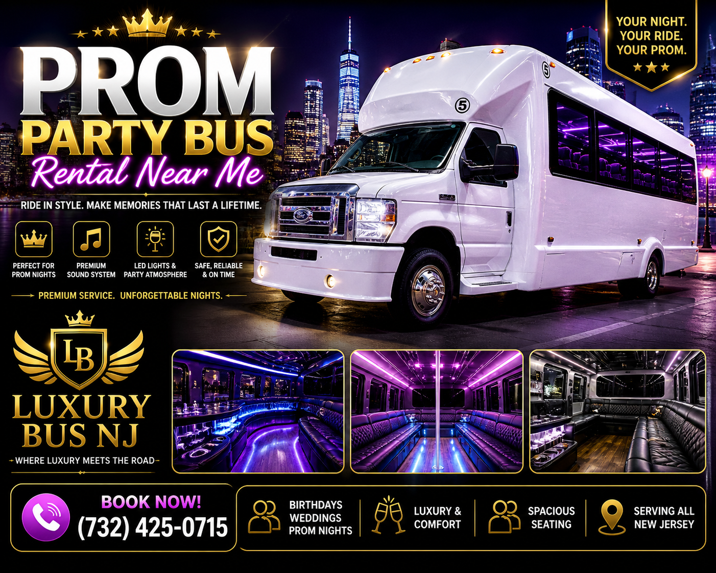 Prom Party Bus Rental Near Me | NJ & NY 2026 | Luxury Bus NJ