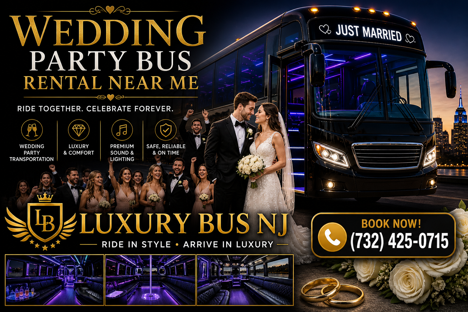 Wedding Party Bus Rental Near Me | NJ & NY | Luxury Bus NJ